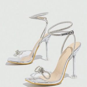 Shoes | Nwb Transparent Rhinestone Decor High Heels | Poshmark